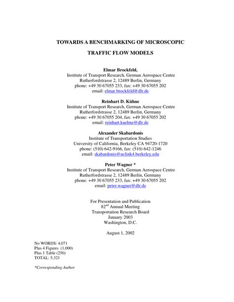 Pdf Toward Benchmarking Of Microscopic Traffic Flow Models