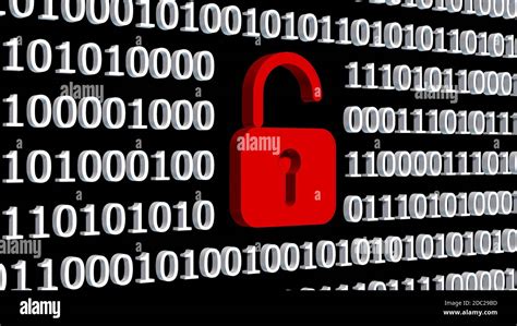 Open Red Padlock Integrated Into A Binary Code Screen Made Of White