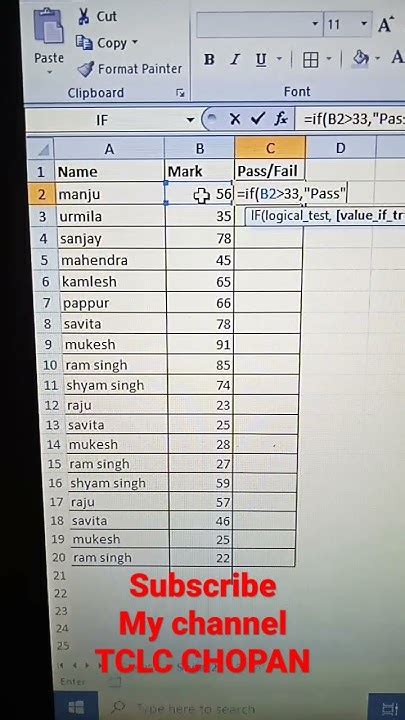 Calculate Pass Fail By Excel Formula Youtube