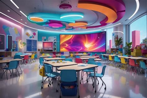 Premium Ai Image A Classroom Of The Future With A Vibrant Colorful Atmosphere And A Variety Of
