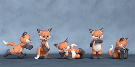 Red Fox Hierarchical Poses For Fpe Plushies Foxxy Daz 3d