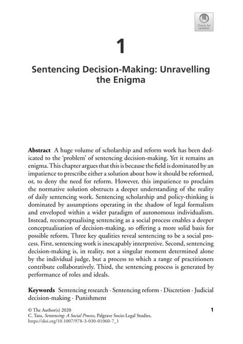 Pdf Sentencing Decision Making Unravelling The Enigma