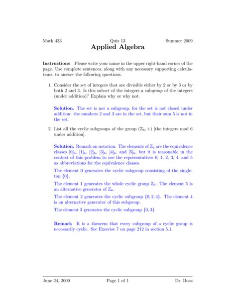 Applied Algebra