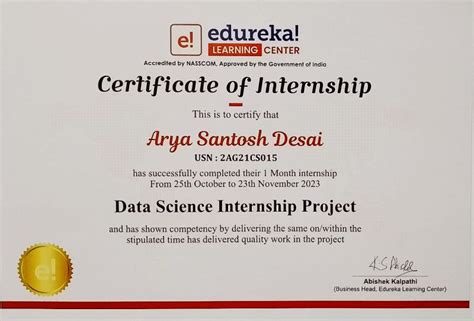 Datascience Internship Edureka Arya Desai