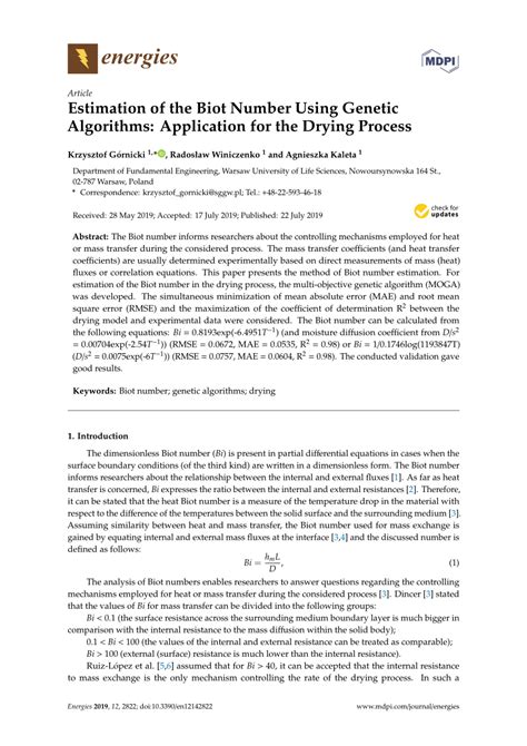 Pdf Estimation Of The Biot Number Using Genetic Algorithms