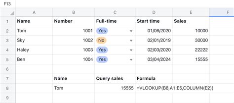 Column Function For Sheets