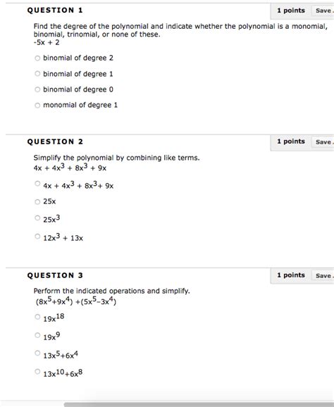 Solved Find The Degree Of The Polynomial And Indicate Chegg