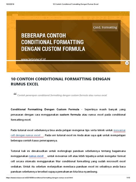 10 Contoh Conditional Formatting Dengan Rumus Excel Pdf