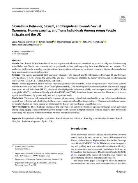 Pdf Sexual Risk Behavior Sexism And Prejudices Towards Sexual