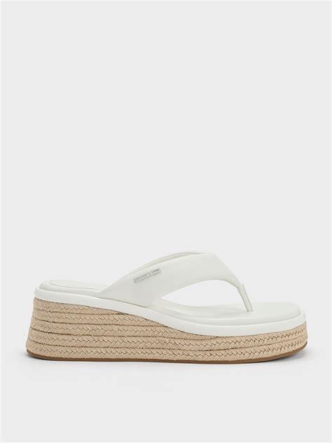 Charles And Keith Espadrille Thong Sandals In Chalk Modesens