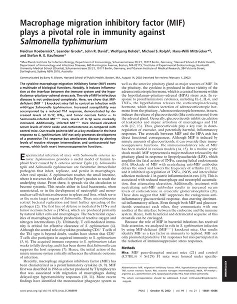 Pdf Macrophage Migration Inhibitory Factor Mif Plays A Pivotal Role In Immunity Against