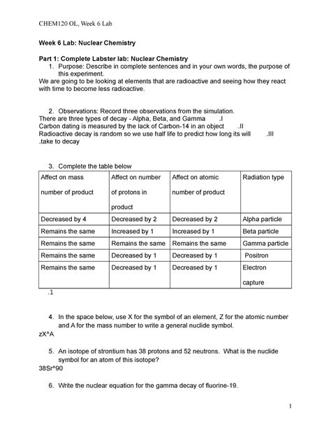 Week 6 Nuclear Chemistry Week 6 Lab Nuclear Chemistry Part 1 Complete Labster Lab Nuclear
