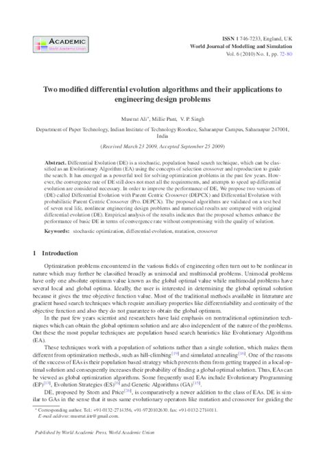 Pdf Two Modified Differential Evolution Algorithms And Their