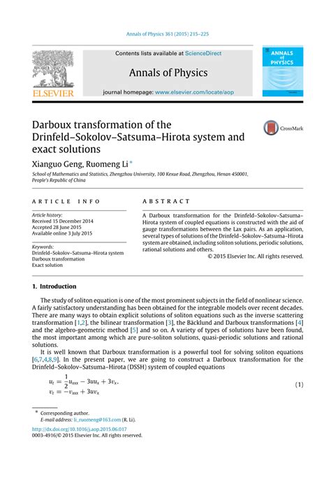 Pdf Darboux Transformation Of The Drinfeldsokolovsatsumahirota