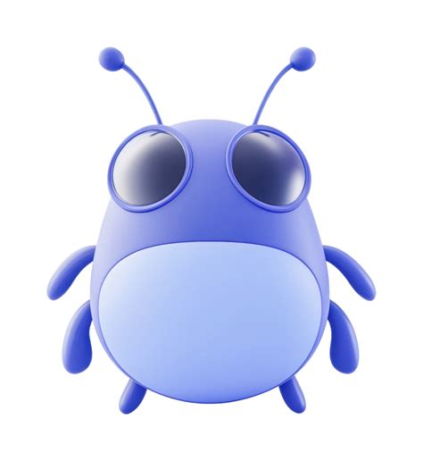 Cute Blue Cartoon Bug Character With Antennae And Big Eyes 60810974 Png