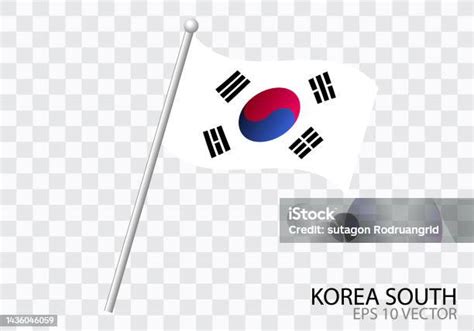 바람에 흔들리는 깃발 기둥이있는 한국 남부의 국기 벡터 일러스트 레이 션 0명에 대한 스톡 벡터 아트 및 기타 이미지 0명
