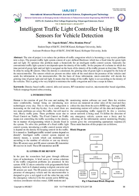 Pdf Intelligent Traffic Light Controller Using Ir Sensors For Vehicle