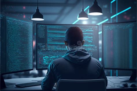 Hacker Using Computer In Virtual World Generative Ai Stock