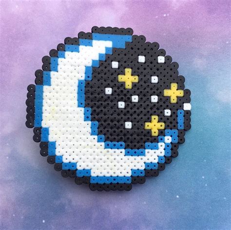 Cute Moon And Stars Pin Made With Mini Perler Beads
