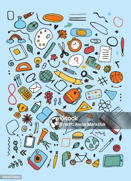 밝은 요소의 학교 벡터 집합으로 돌아갑니다 교육 클립 아트 학교 용품 귀여운 평면 스타일의 교실 개체 학교 물건에 대한 준비