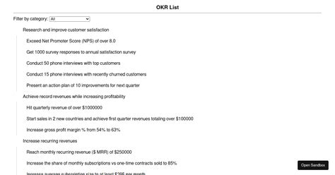 Okr List Application Codesandbox