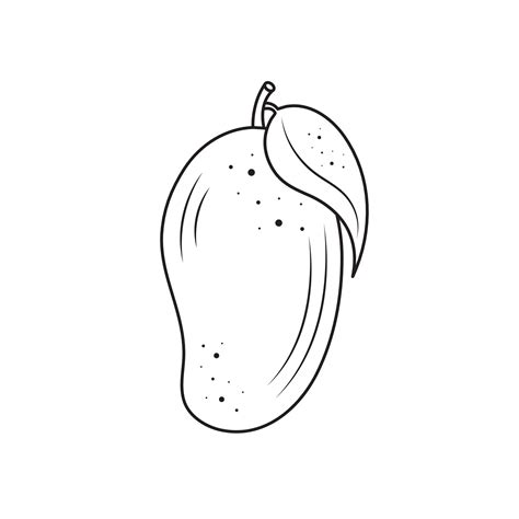 Mango Outline Whole Mango With Leaf Line Art Mango Isolated On White