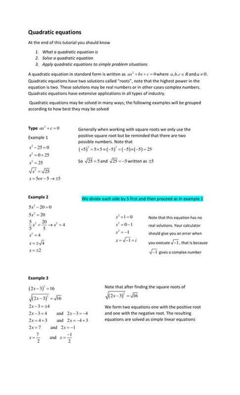 Solving Quadratic Equations Csec Math Tutor