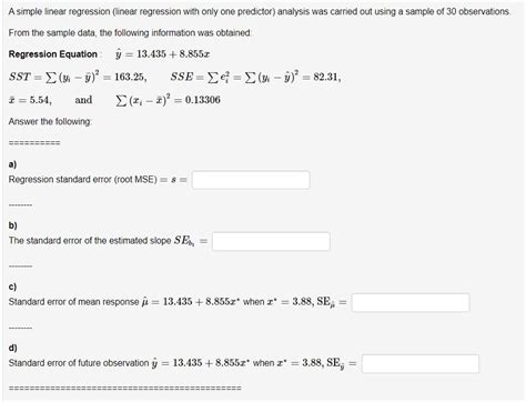 Solved A Simple Linear Regression Linear Regression With Chegg Com