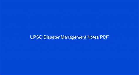 UPSC Disaster Management Notes PDF My Study Town