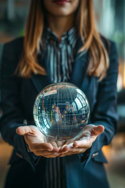 Stock Market Prediction Financial Forecasting Woman Holding Crystal Globe With Candlestick