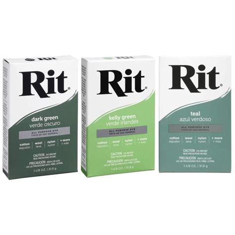 Rit All Purpose Powder Dye 1 1 8 Ounce Teal Dark Green Kelly Green Set
