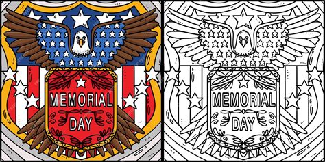 이 컬러링 페이지 는 기념 날 배지 를 보여 준다 이 일러스트레이션 의 한 면 은 컬러링 되어 있으며 어린이 들 에게 영감 을 준다 프리미엄 벡터