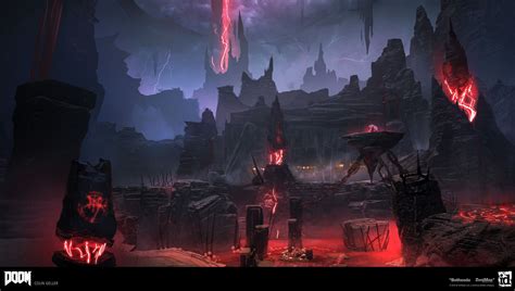 Doom Welcome To Hell Sci Fi Fantasy Scene With Red Lights