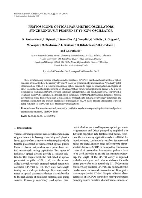 Pdf Femtosecond Optical Parametric Oscillators Synchronously Pumped