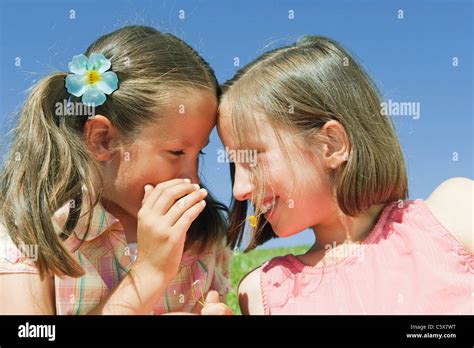 Italy South Tyrol Two Girls 6 7 10 11 Portrait Close Up Stock