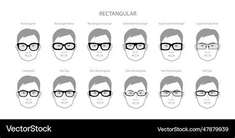 Set Of Rectangular Frame Glasses On Men Face Vector Image