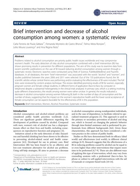 Pdf Brief Intervention And Decrease Of Alcohol Consumption Among Women A Systematic Review