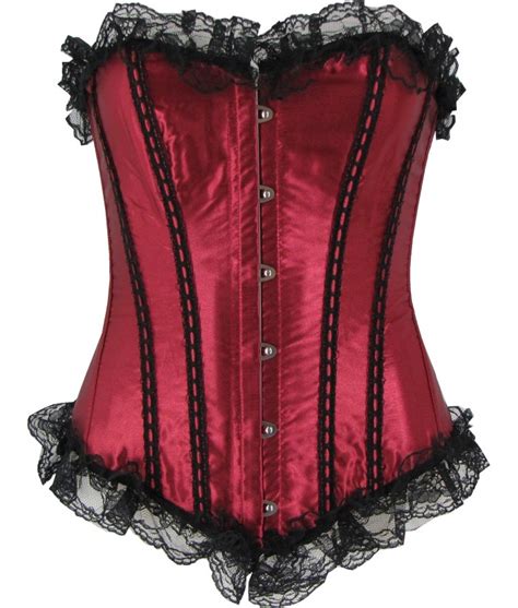 Red Satin Corset With Black Lace Trim Discreet Tiger