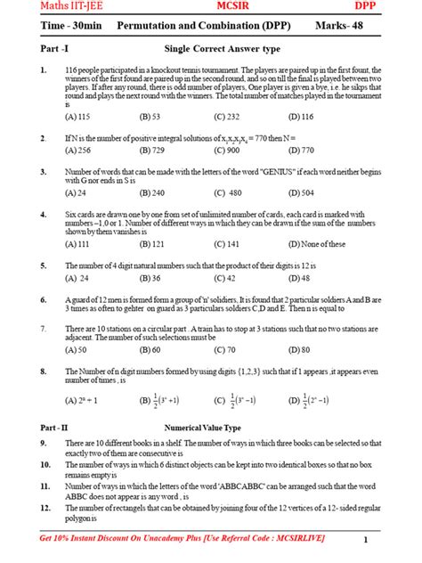 Q Permutation And Combination Dpp Pdf Numbers Mathematical Concepts