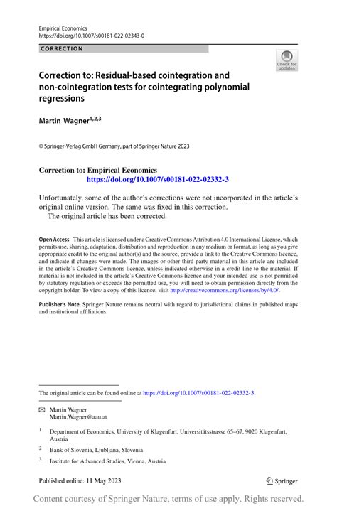 Pdf Correction To Residual Based Cointegration And Non Cointegration