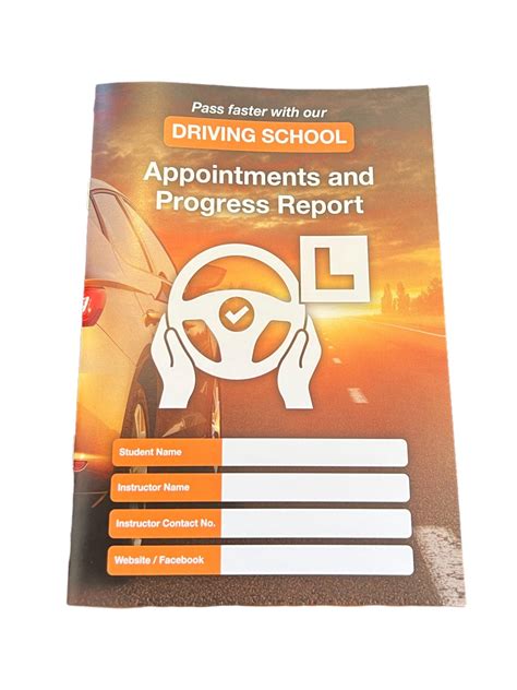Driving Lessons Progress Report Planner And Appointment Card For Driving