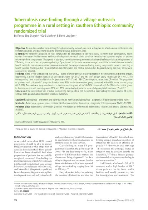 Pdf Tuberculosis Case Finding Through A Village Outreach Programme In A Rural Setting In