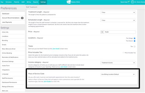 Setting A Place Of Service Code Jane App