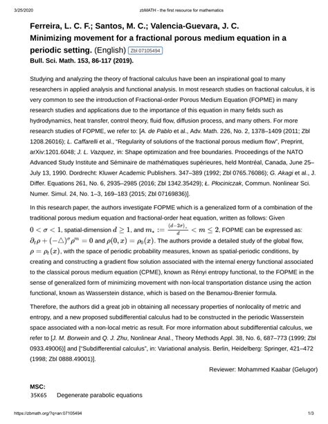 Pdf Review Of Minimizing Movement For A Fractional Porous Medium Equation In A Periodic