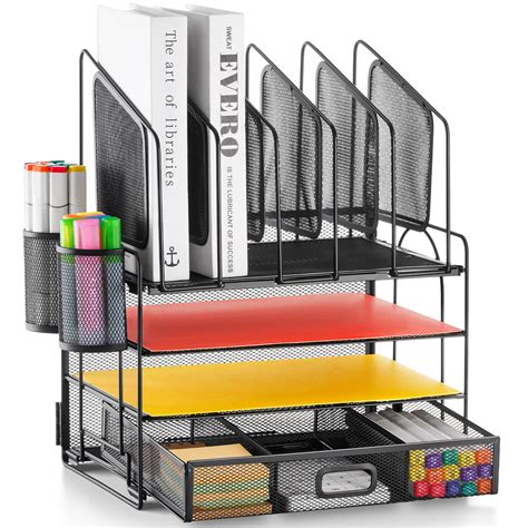 Marbrasse Desk Organizer With Drawer 4 Tier Mesh Desk File Organizer