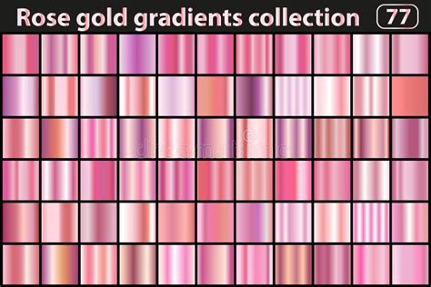 Rose Gold Gradient Set Metallic Pink Swatch Collection Modern Color Stock Vector Illustration