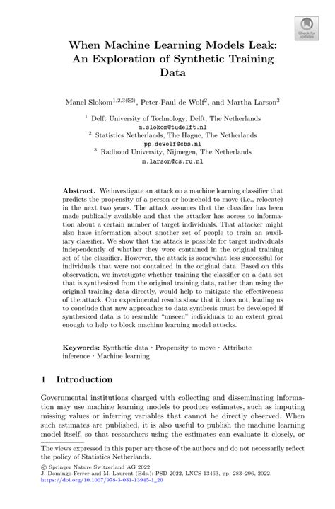 Pdf When Machine Learning Models Leak An Exploration Of Synthetic Training Data