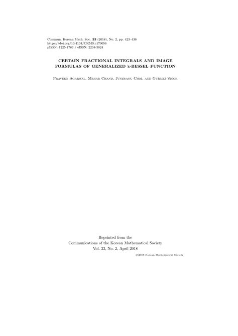 Pdf Certain Fractional Integrals And Image Formulas Of Generalized K Bessel Function