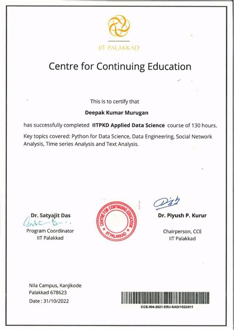 Applieddatascience Datascience Machinelearning Iitpalakkad Emeritusindia Deepak Kumar Murugan