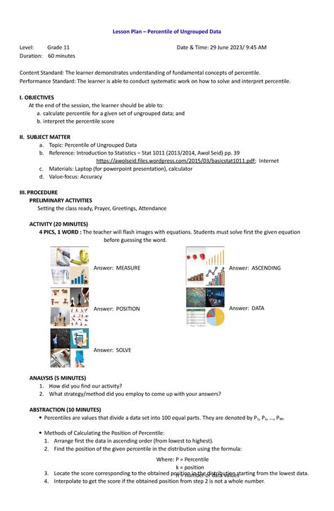 Lesson Plan Percentile Demo Lesson Plan Percentile Of Ungrouped